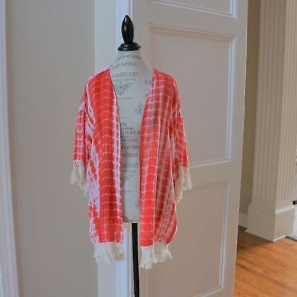 Sweaters | Tie Dye Coral Kimono Cardigan Fringe New | Poshmark
